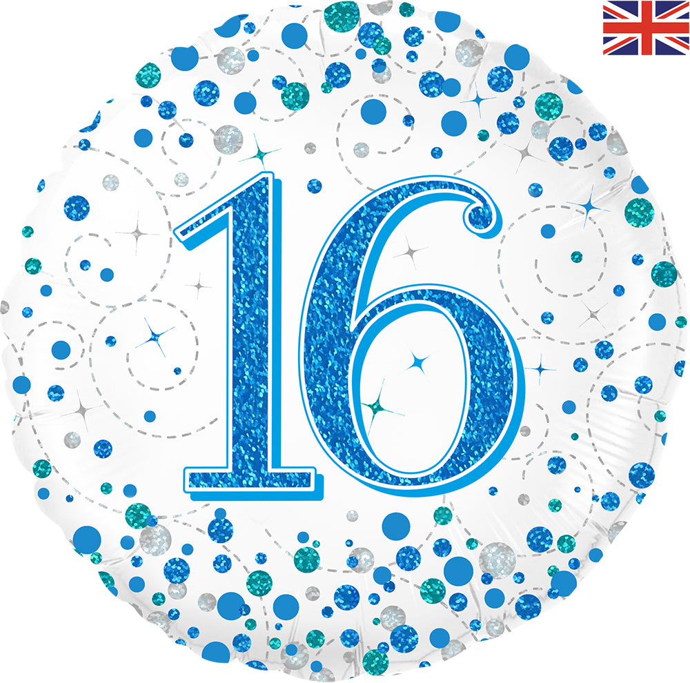 Sparkling Fizz 16th Birthday Blue Holographic Foil Balloon | 18" | S40 ...