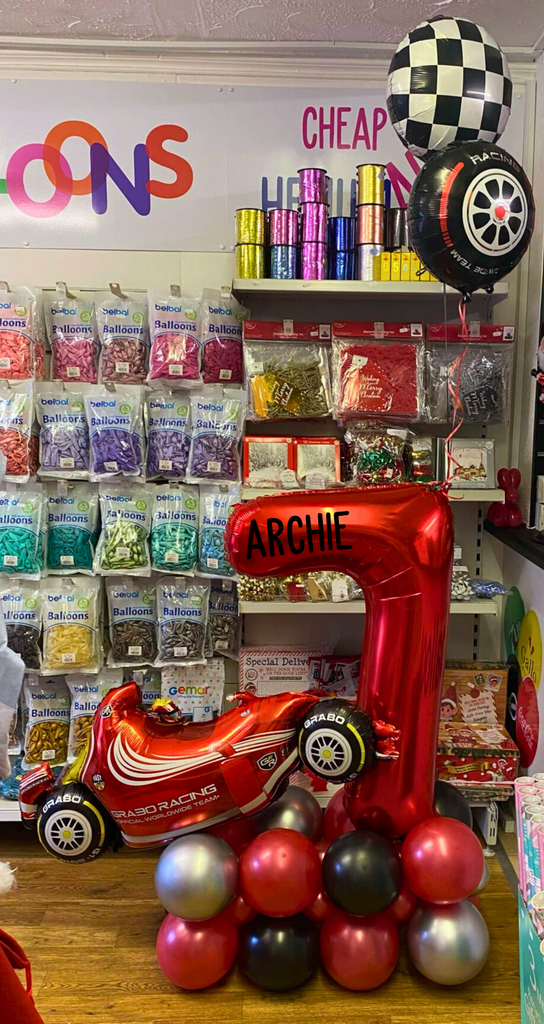 Racing Cars Themed Horizontal Number Stack – Talking Balloons