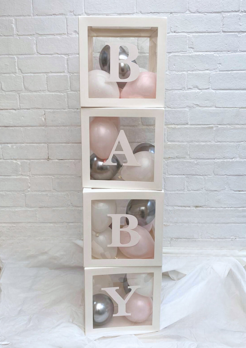 Pink, White & Silver Baby Boxes – Talking Balloons