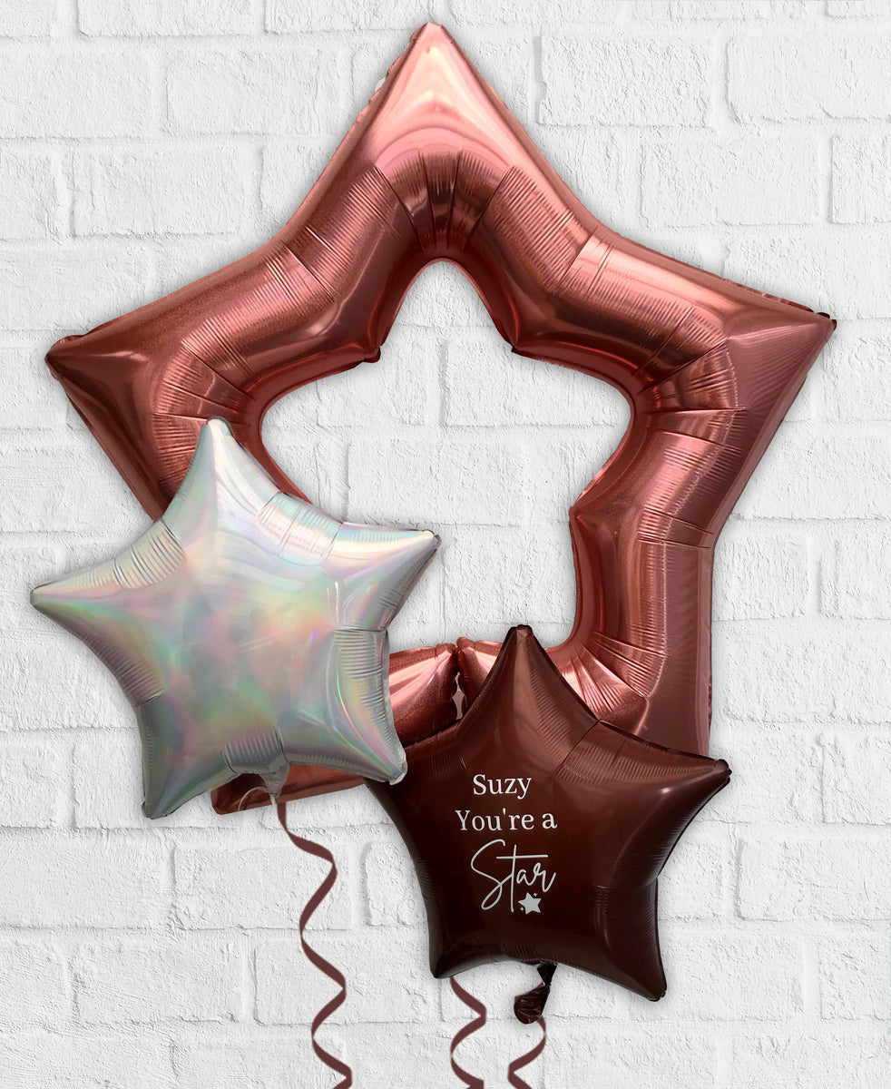48" Holographic Linky Star Balloon - Rose Gold | P35 – Talking Balloons